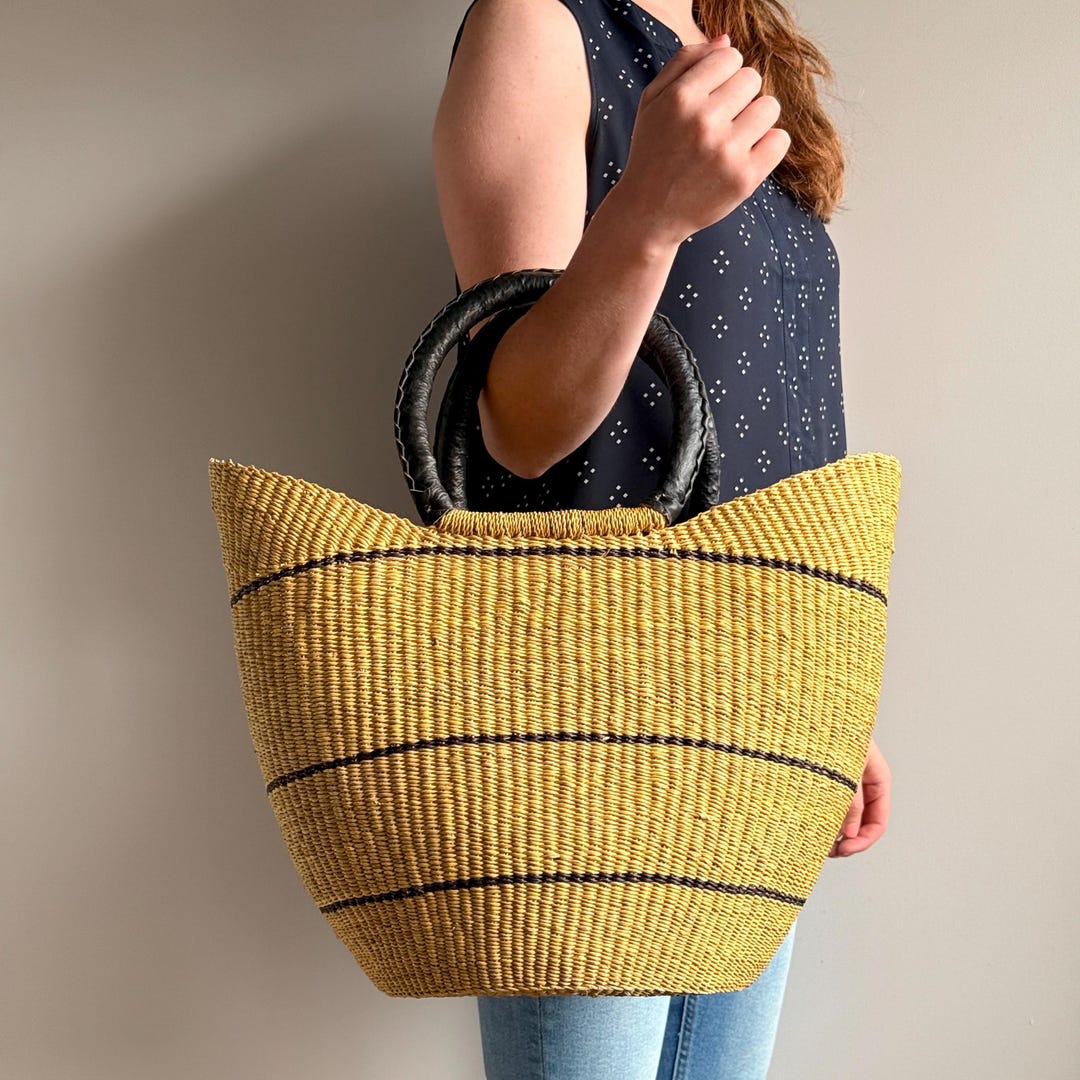 Large U-shopper Bolga Basket Bag | Handwoven African Tote | Eco ...