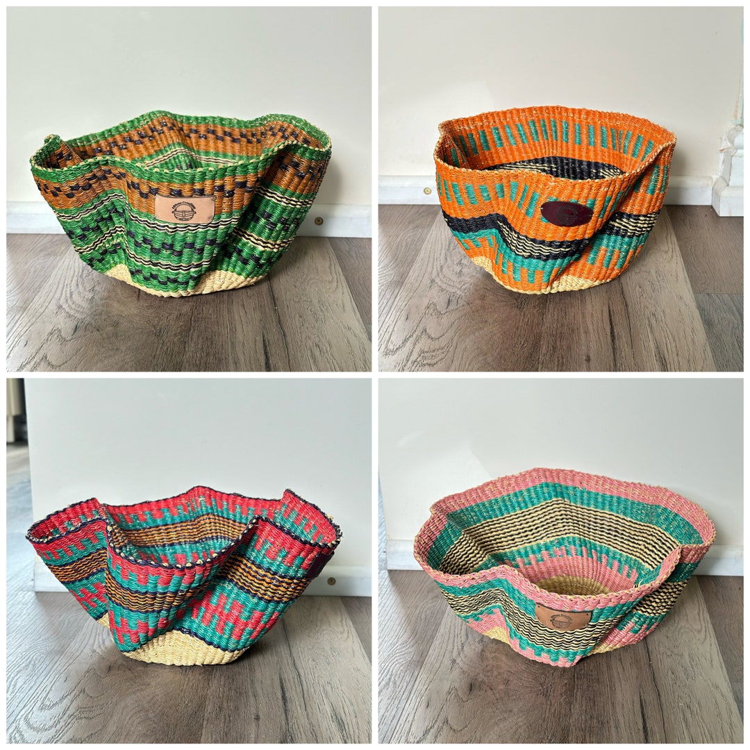 Small Wavy Bolga Fruit Basket Art Deco Handwoven Basket Bolga Wave ...