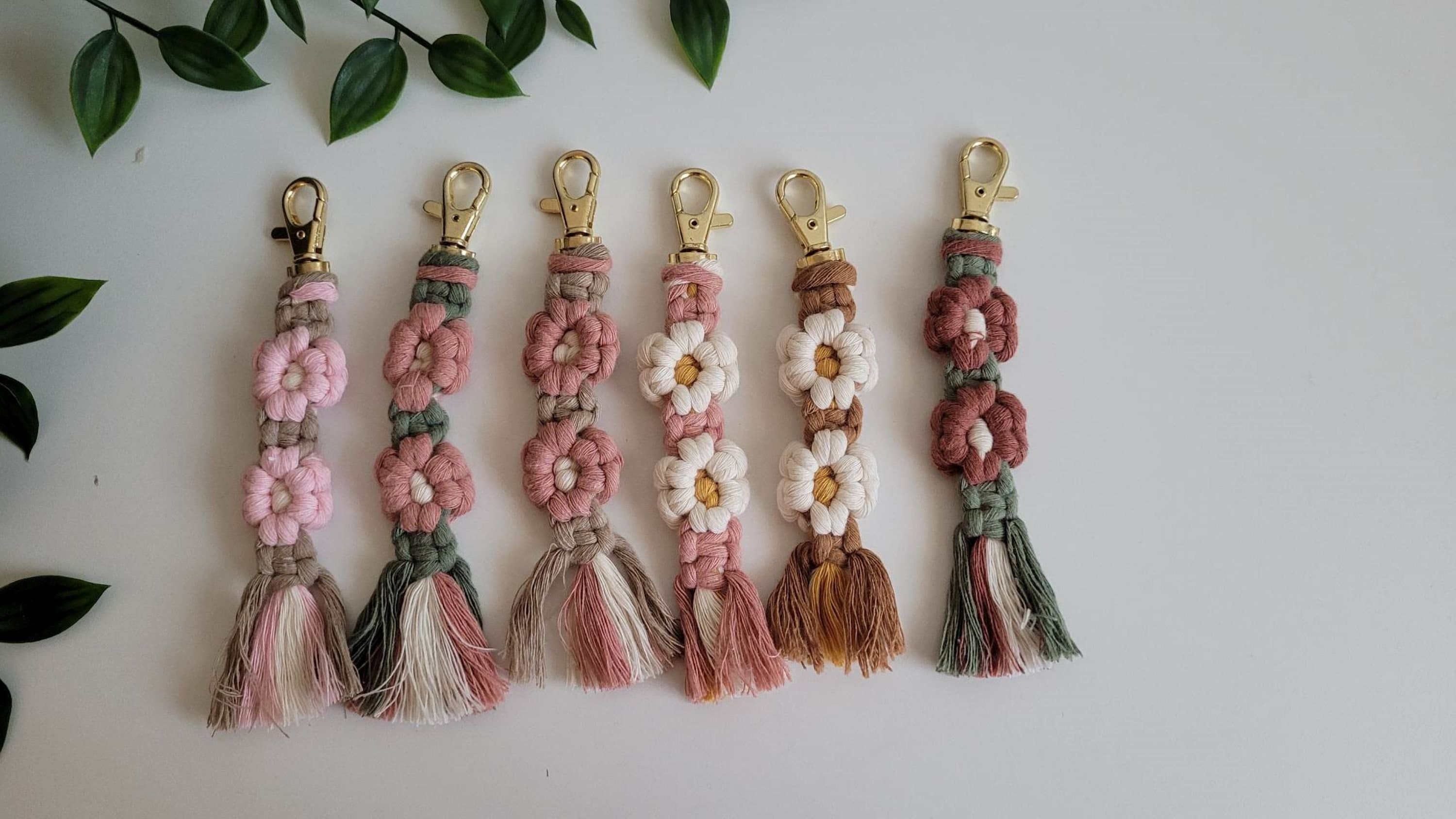 Macrame Keyring Flower Keyring Customisable Keyrings Spring - Etsy UK