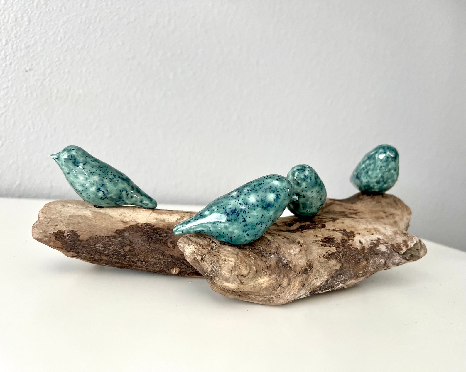 Ceramic Bird Sculpture, 4 Bird Sculpture Blue Speckled Birds on ...
