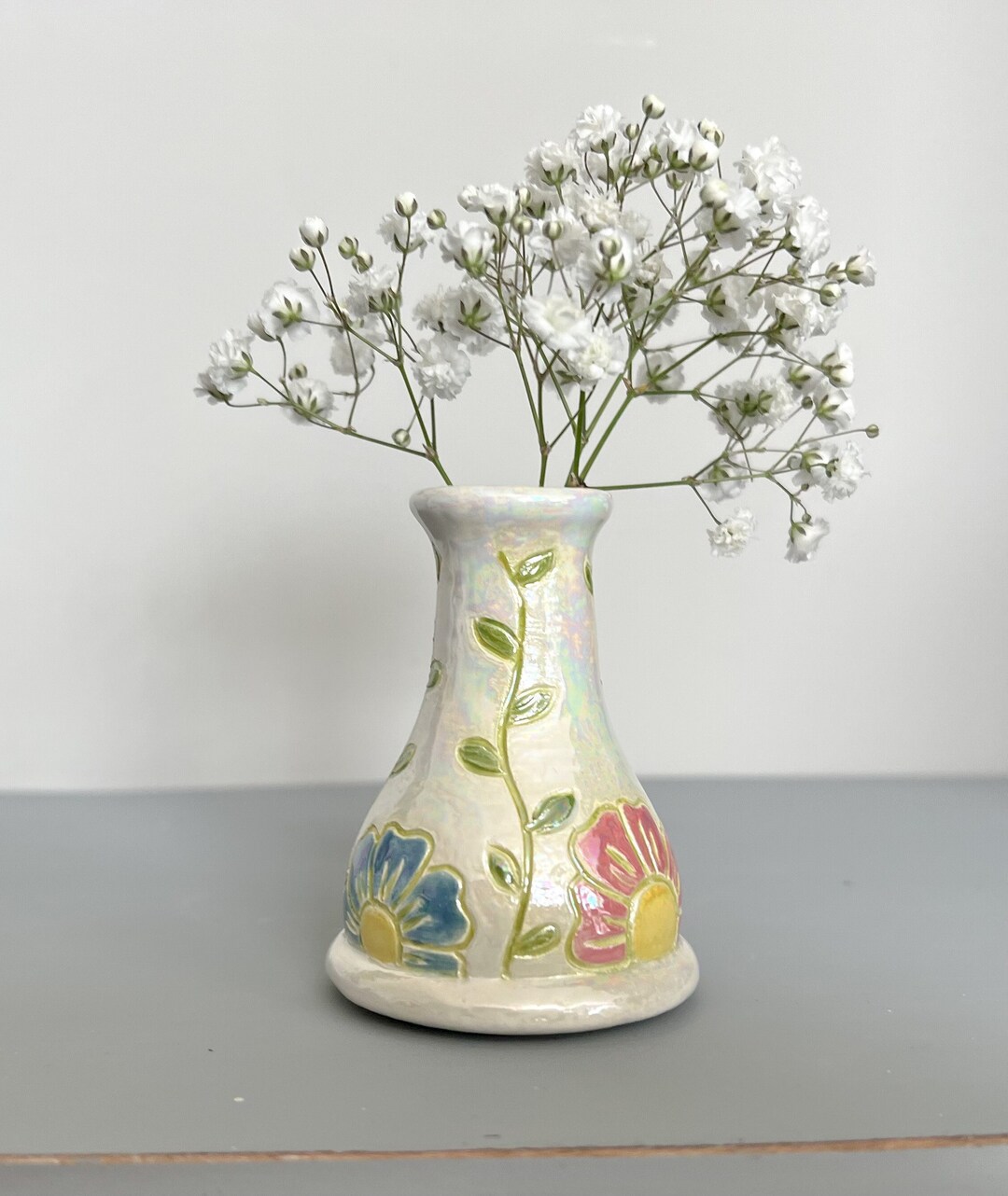 Small Handmade Ceramic Glazed Bud Vase- Floral Ceramic Pottery- Carved ...