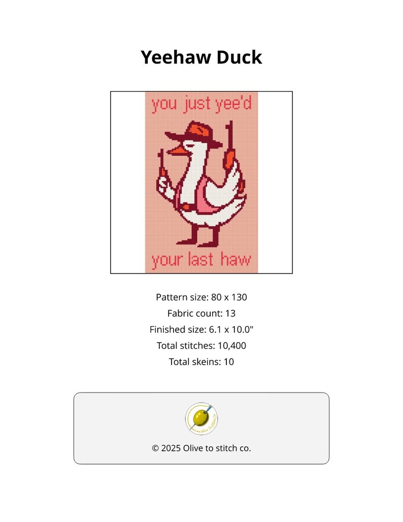 Retro Needlepoint Pattern: Yeehaw Duck (PDF & Stitchly) - Etsy