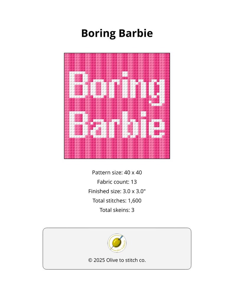 Boring Barbie Needlepoint and Cross Stitch Pattern: Taylor Swift Lyric ...