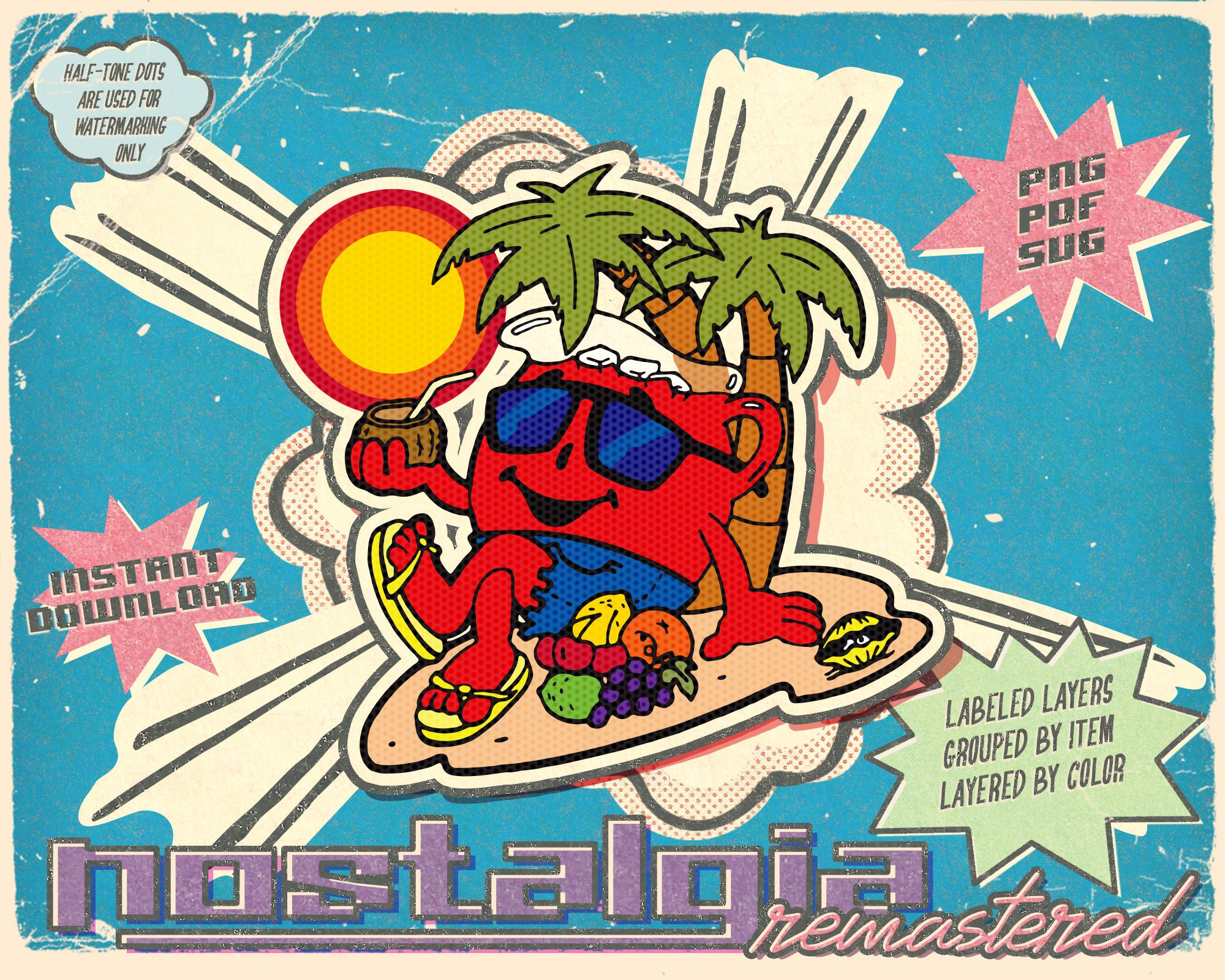 Retro 1980s Kool-aid Tropical Punch Beach Island Graphic Illustration ...