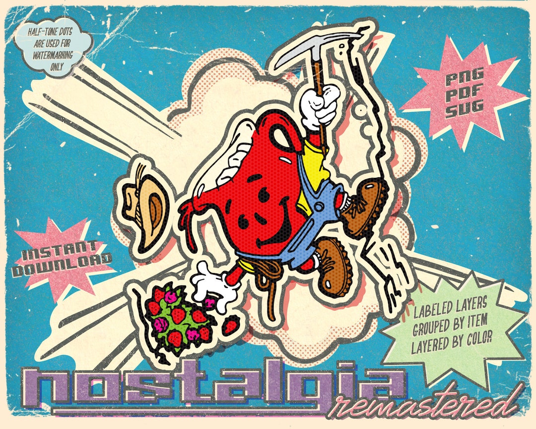 Retro 1980s Kool-aid Mountain Berry Punch Mountain Climber Graphic ...
