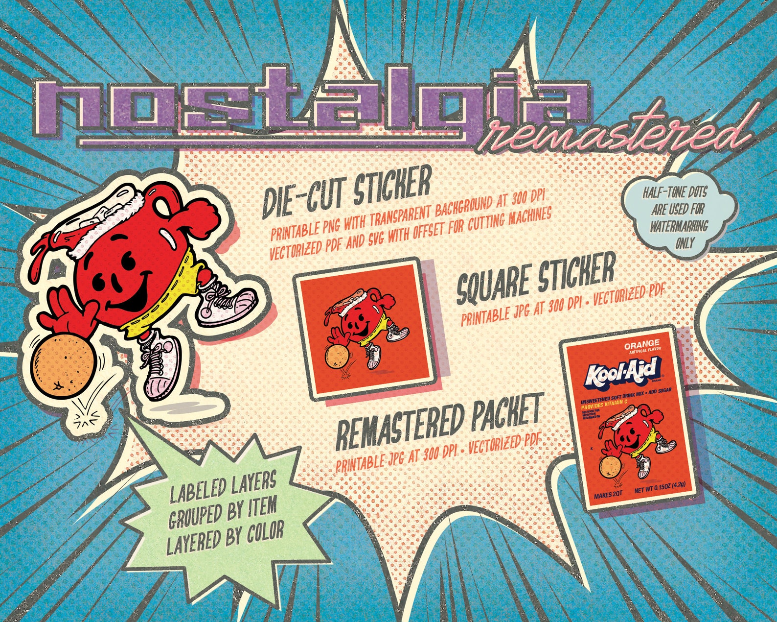 Retro 1980s Kool-aid Orange Basketball Player Graphic Illustration Clip ...