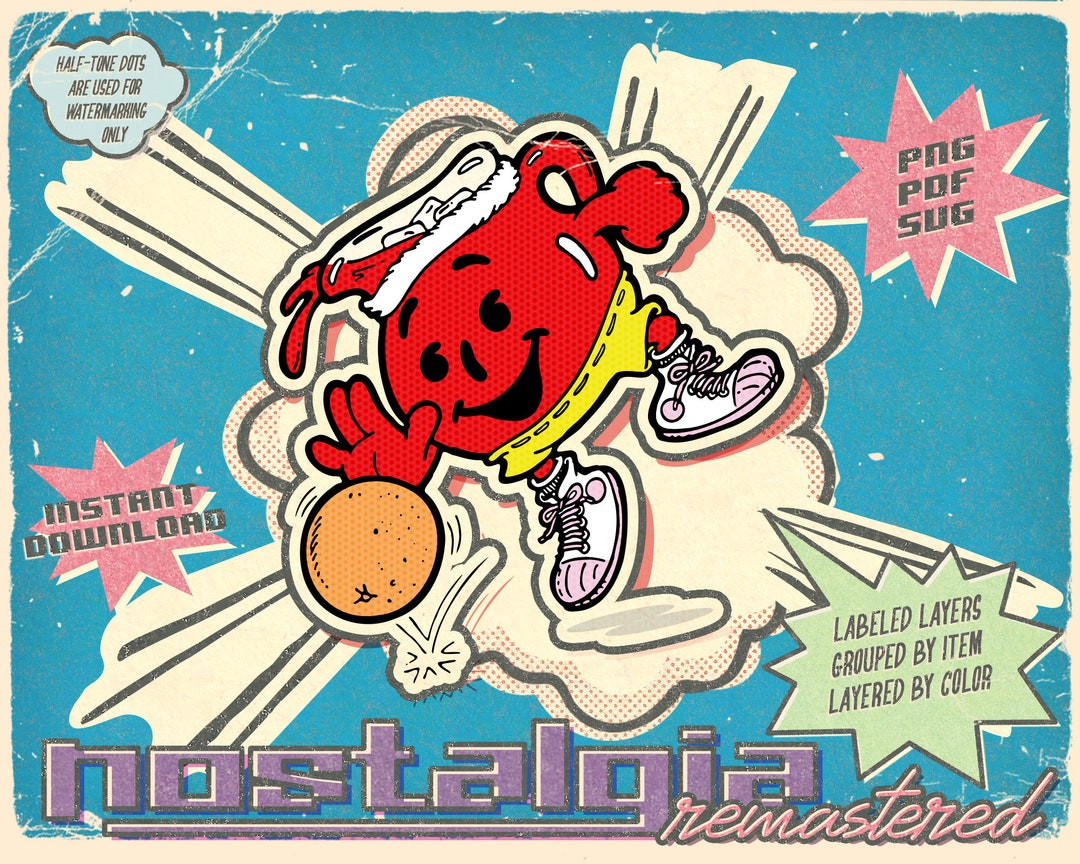 Retro 1980s Kool-aid Orange Basketball Player Graphic Illustration Clip ...