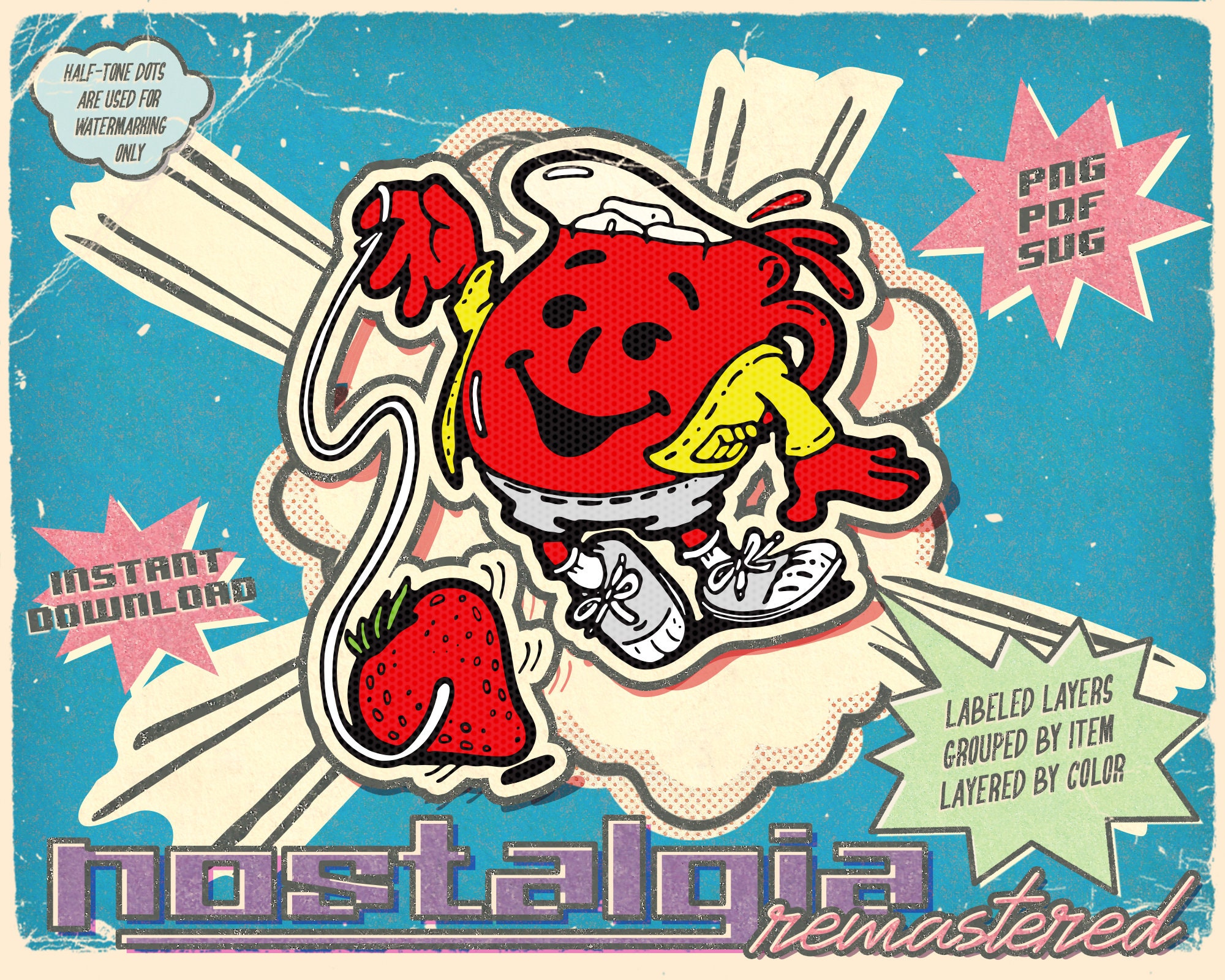 Retro 1980s Kool-aid Strawberry Spinning Top Graphic Illustration Clip ...