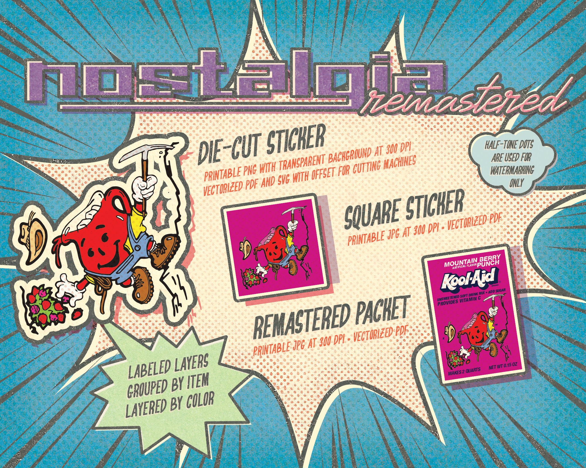 Retro 1980s Kool-aid Mountain Berry Punch Mountain Climber Graphic ...