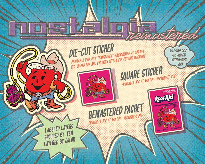 Retro 1980er Kool-Aid Himbeer Cowboy Grafik Illustration Clip Art ...
