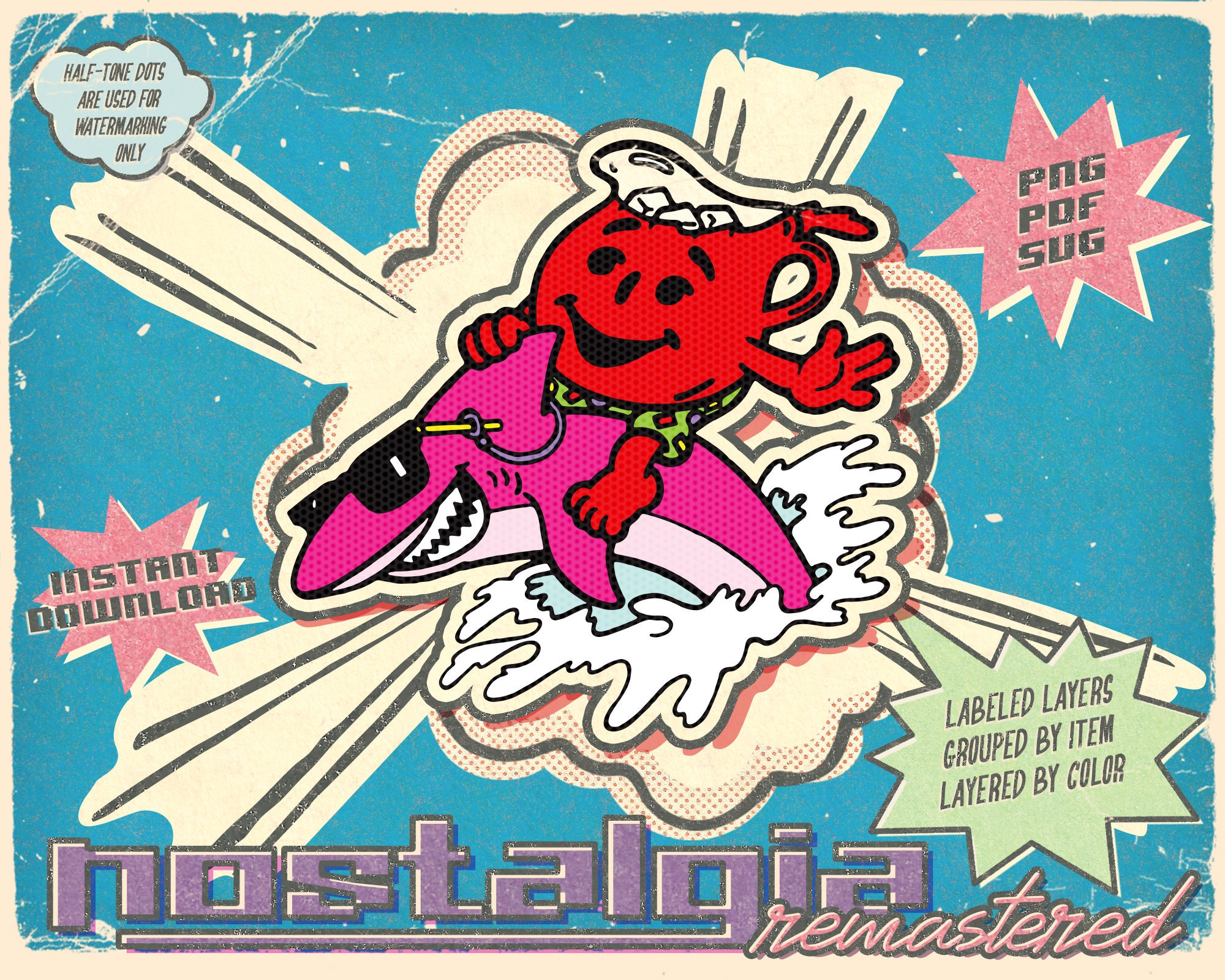 Retro 1980s Kool-aid Sharkleberry Fin Shark Graphic Illustration Clip ...