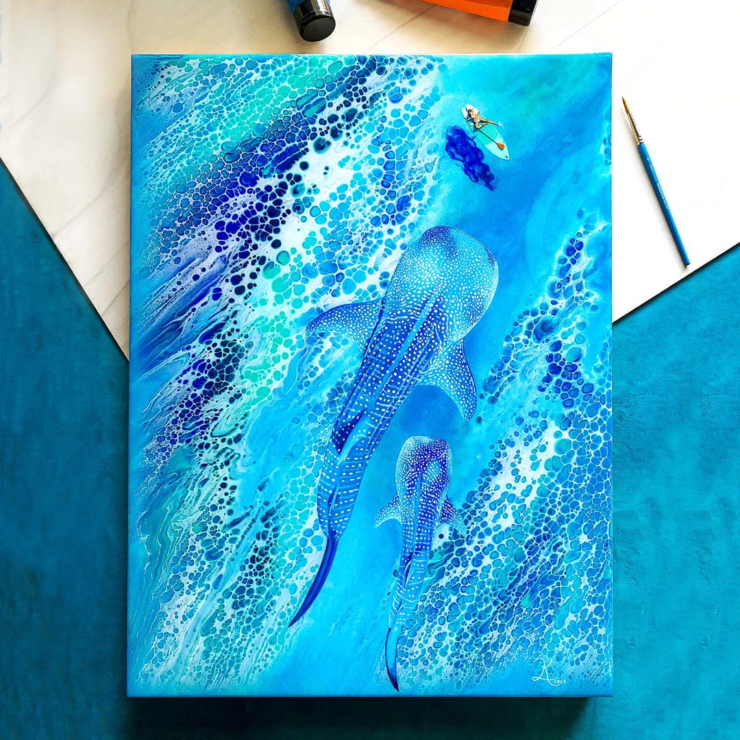 Whale Shark Ocean Art, Surf Art, Whale Acrylic Painting, Original Whale ...