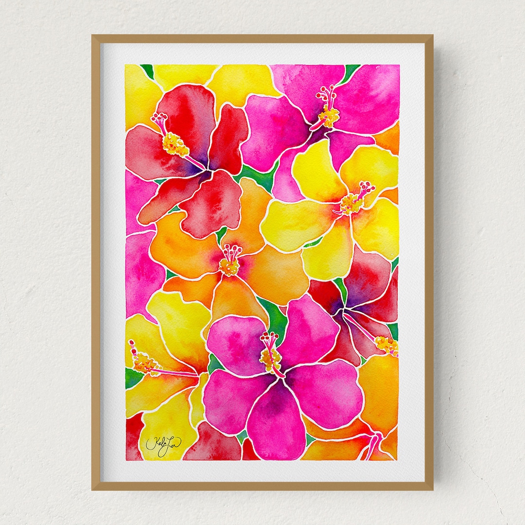 Hibiscus Tropical Watercolor Painting, Hawaiian Hibiscus Flower, Hawaii ...