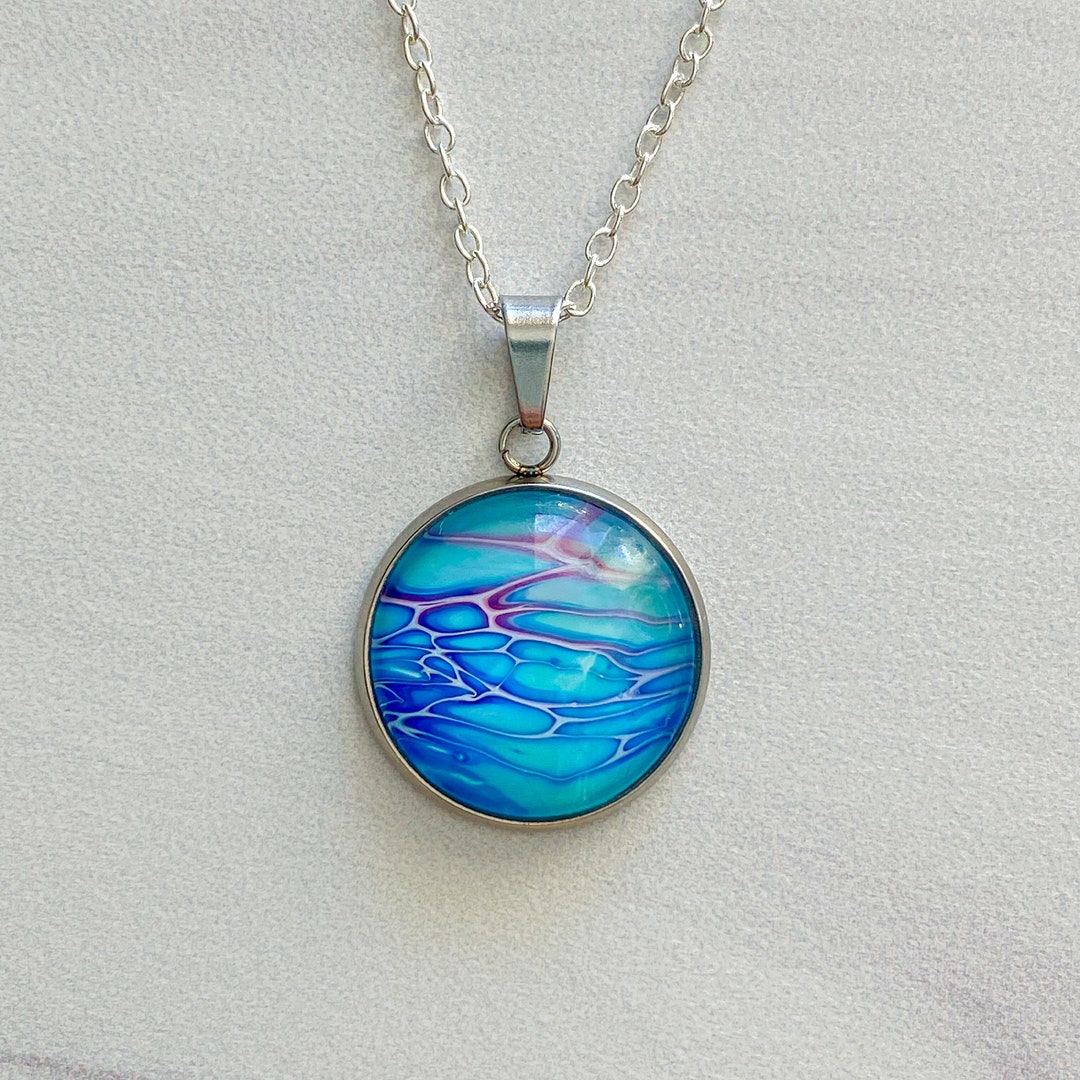Round Bezel Pendant Necklace, Handmade Bezel Pendant, Hand Painted ...