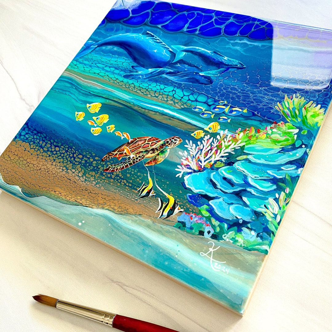 Underwater Ocean Painting, Beach Surf Art, Coral Reef, Sealife Acrylic ...