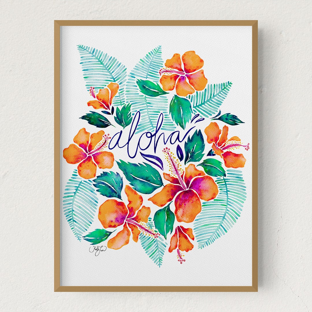 Aloha Hawaii Hibiscus Art Print, Aloha Watercolor Painting, Hawaii ...