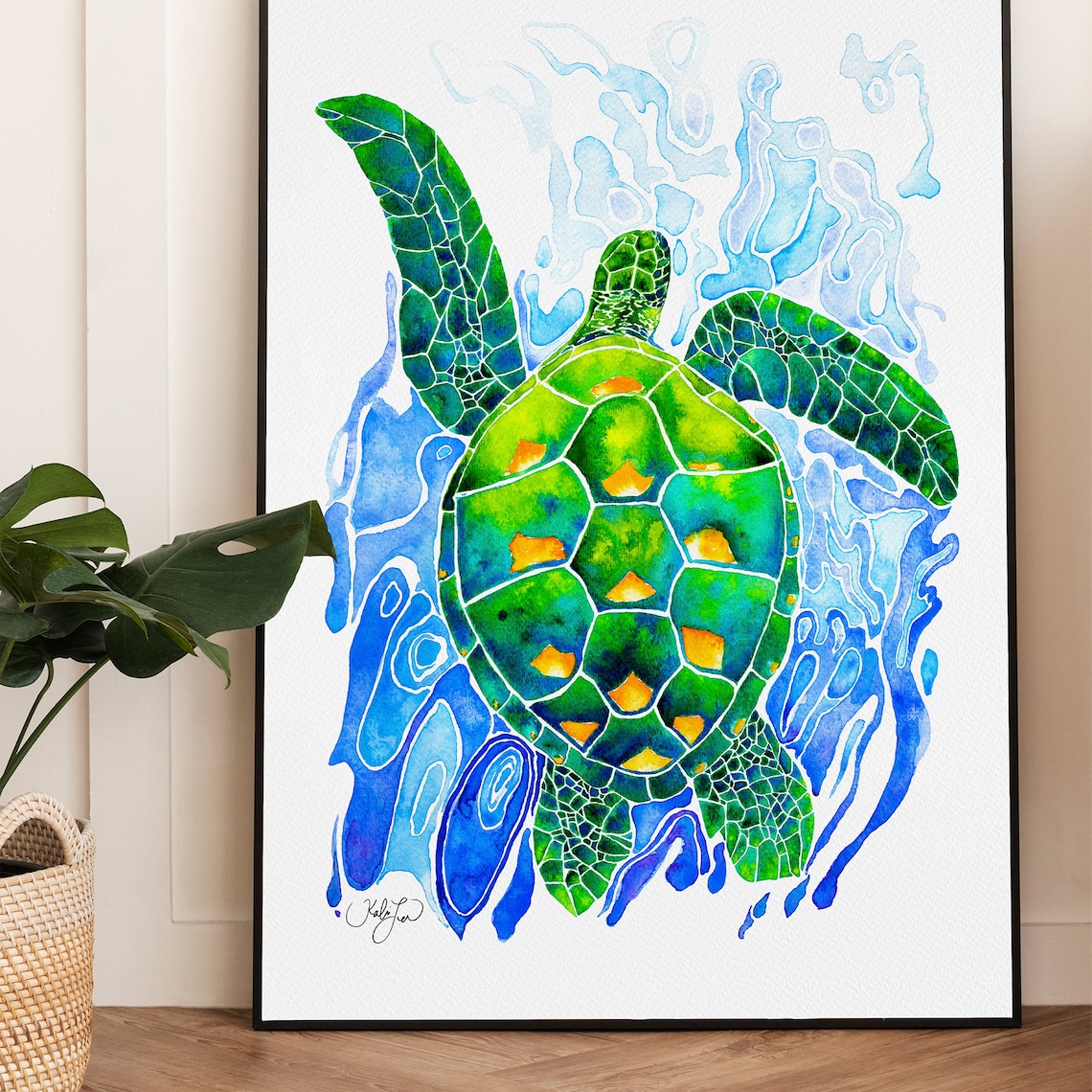 Sea Turtle Art Print Green Sea Turtle Watercolor Painting | Etsy