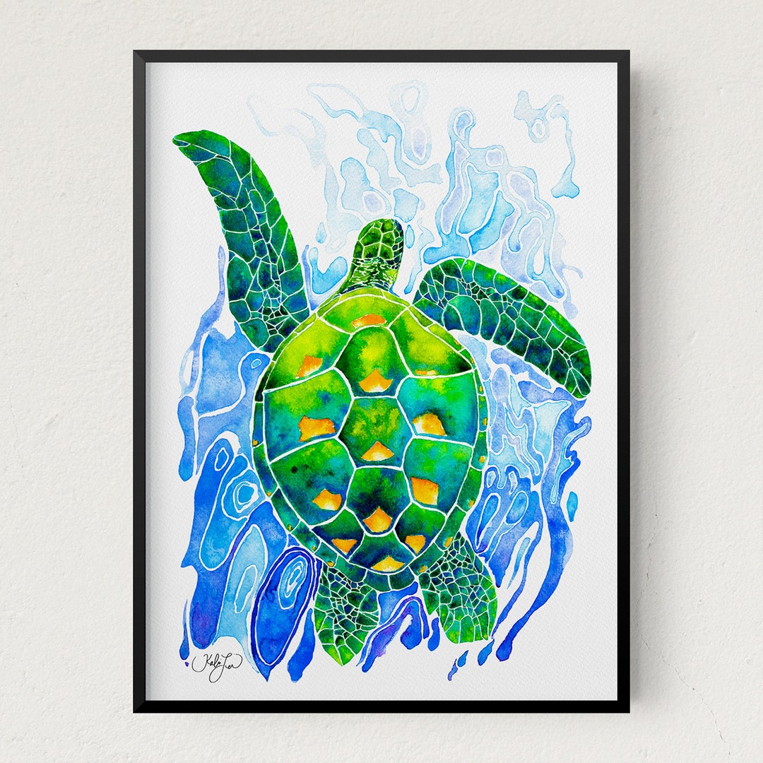 Sea Turtle Art Print, Green Sea Turtle Watercolor Painting, Sea Life ...