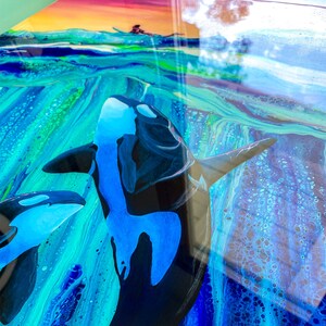 Whale Surf Painting, Orca Whale Art, Acrylic Art, Fluid Art, Sunset ...