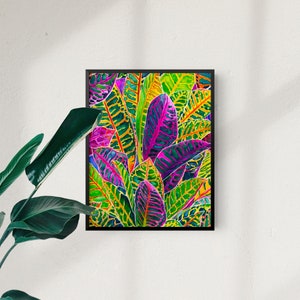 Croton House Plant Art Print, Plant Art, Tropical Croton Plant, Croton ...
