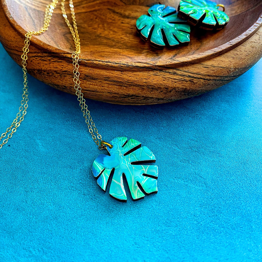 Monstera Leaf Necklace, Handmade Monstera Necklace, Hand Painted ...