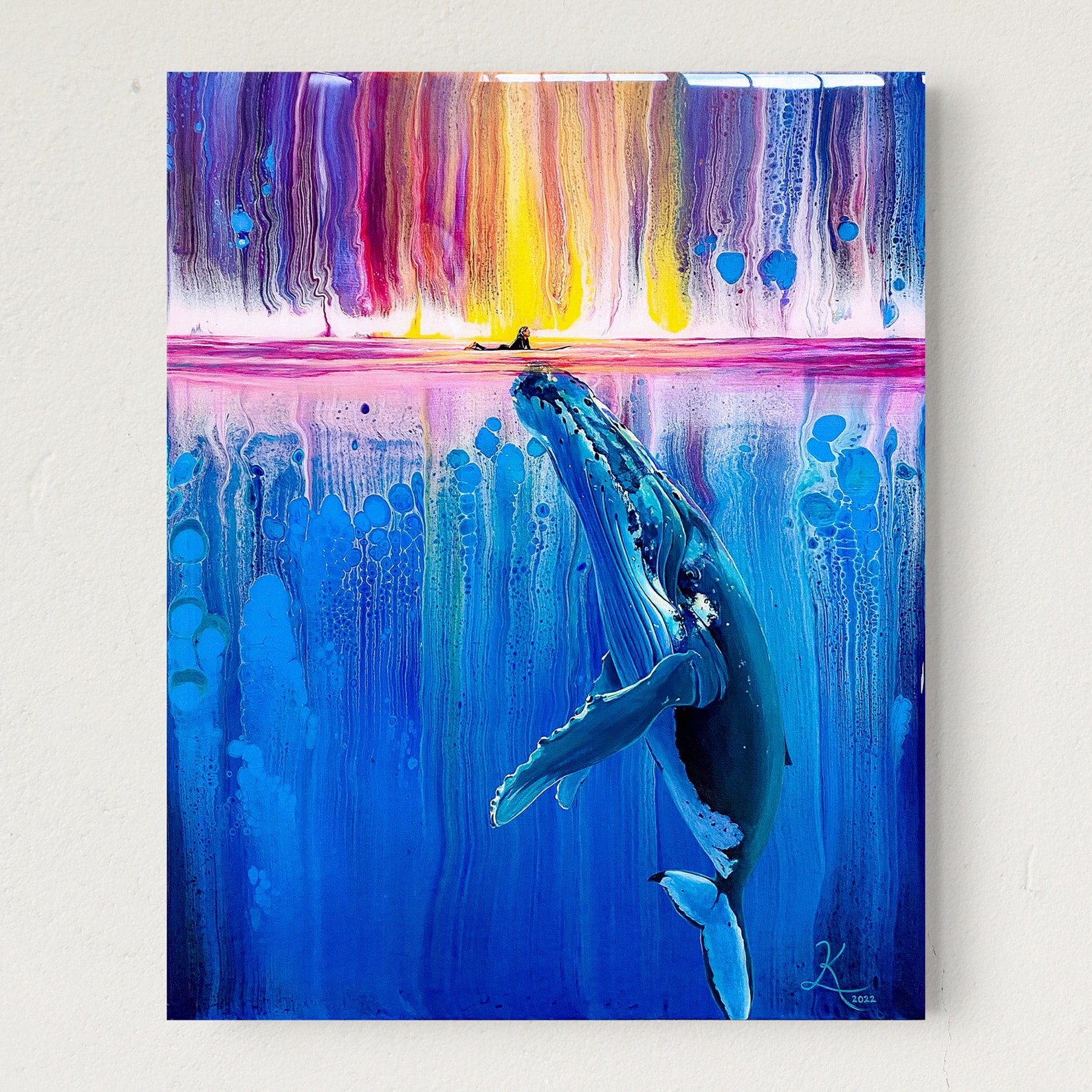 Humpback Whale Ocean Painting, Whale Acrylic Painting, Surf Art, Whale ...