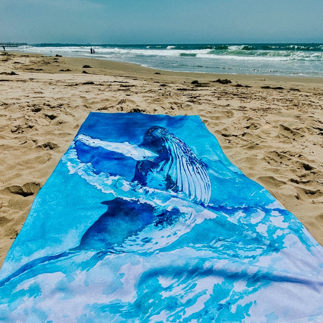 Humpback Whale Beach Towel Art, Recycled Microfiber Beach Towel, Summer ...