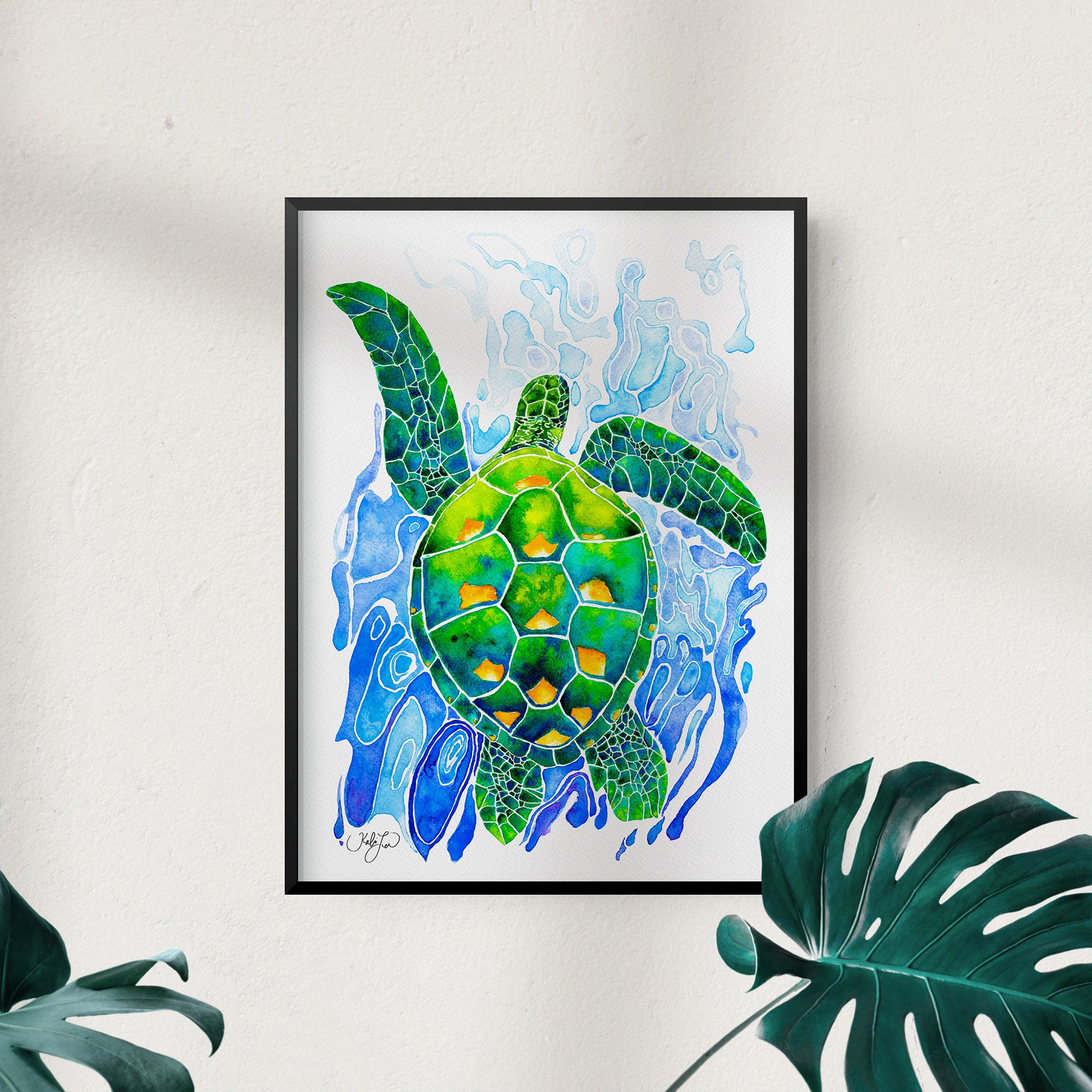 Sea Turtle Art Print, Green Sea Turtle Watercolor Painting, Sea Life ...
