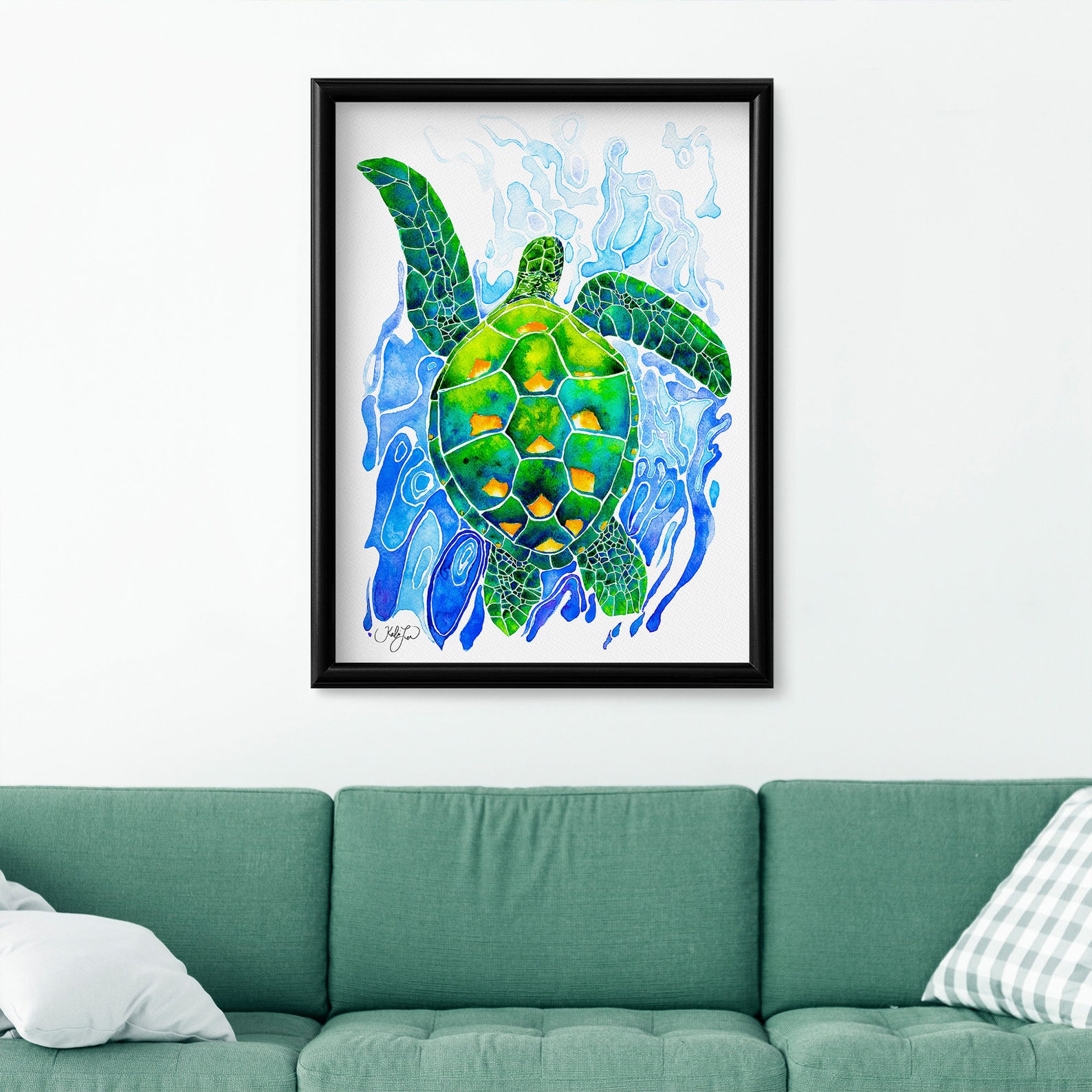 Sea Turtle Art Print, Green Sea Turtle Watercolor Painting, Sea Life ...