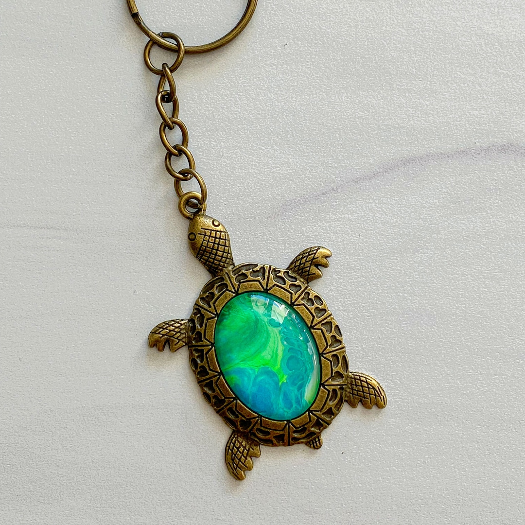 Turtle Pendant Glass Cabochon, Handmade Sea Turtle Keychain, Turtle ...