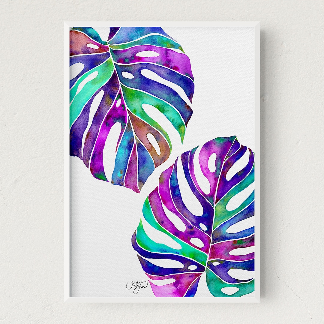 Monstera Deliciosa Art Print, Monstera Leaf Watercolor Painting, Jungle ...