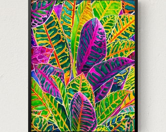 Croton Art Print Tropical Leaves Kauai Croton Painting - Etsy