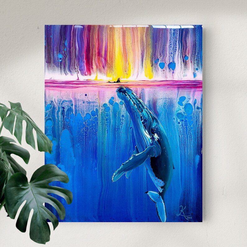 Humpback Whale Ocean Painting, Whale Acrylic Painting, Surf Art, Whale ...