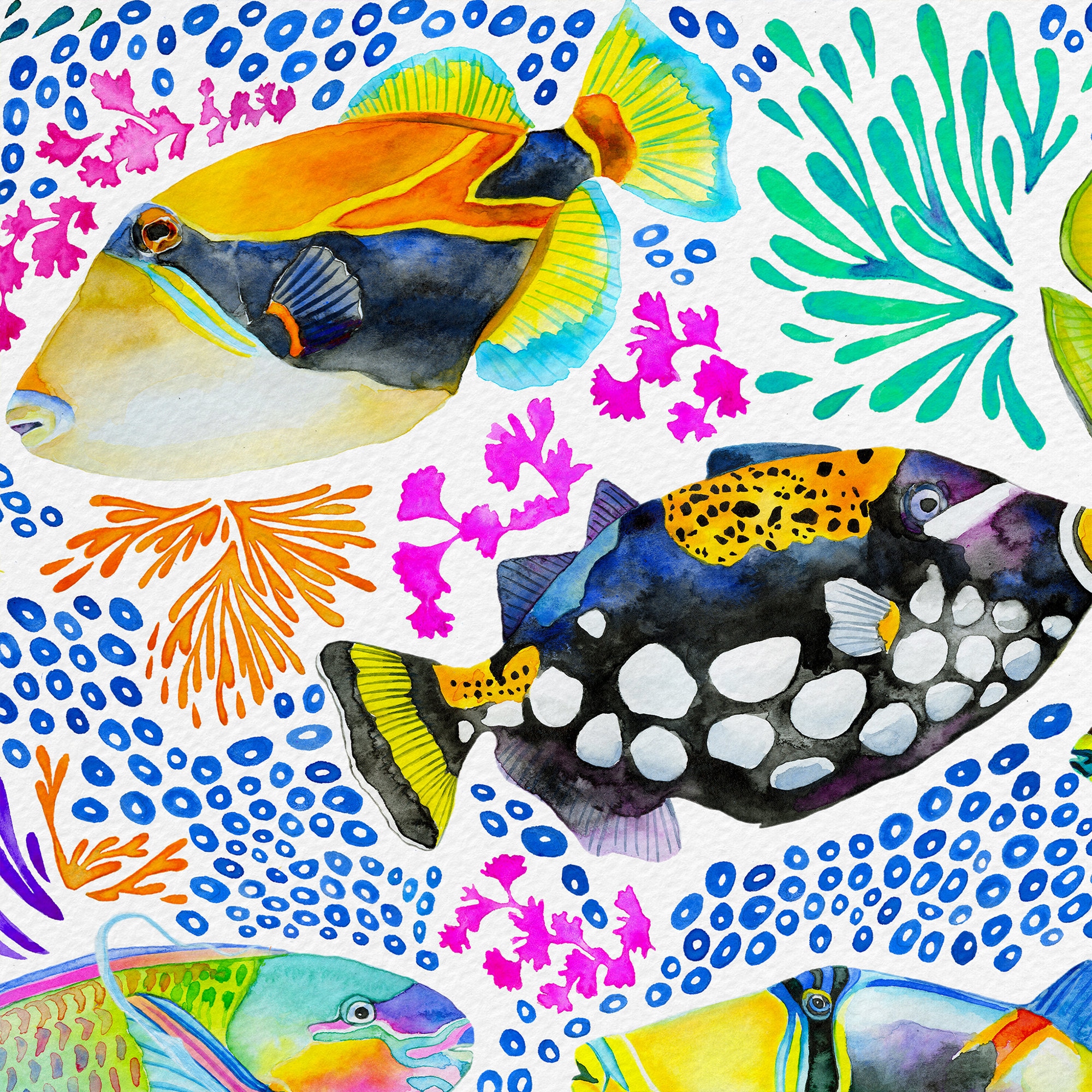 Colorful Tropical Fish Art Print, Coral Reef Watercolor Painting, Under ...