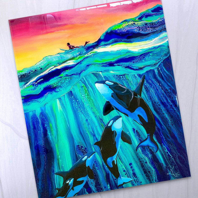 Whale Surf Painting Orca Whale Art Acrylic Art Fluid Art - Etsy
