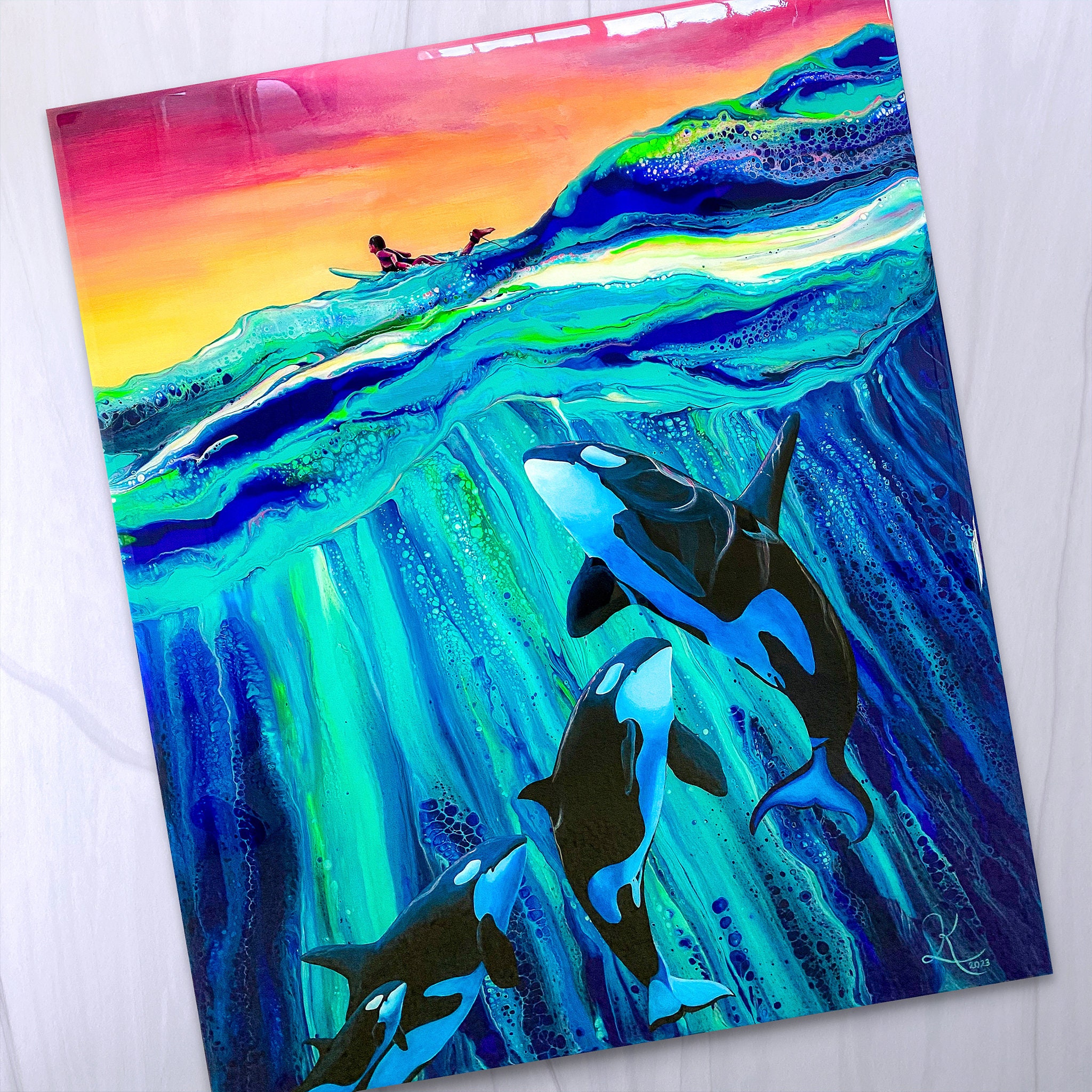 Whale Surf Painting Orca Whale Art Acrylic Art Fluid Art - Etsy