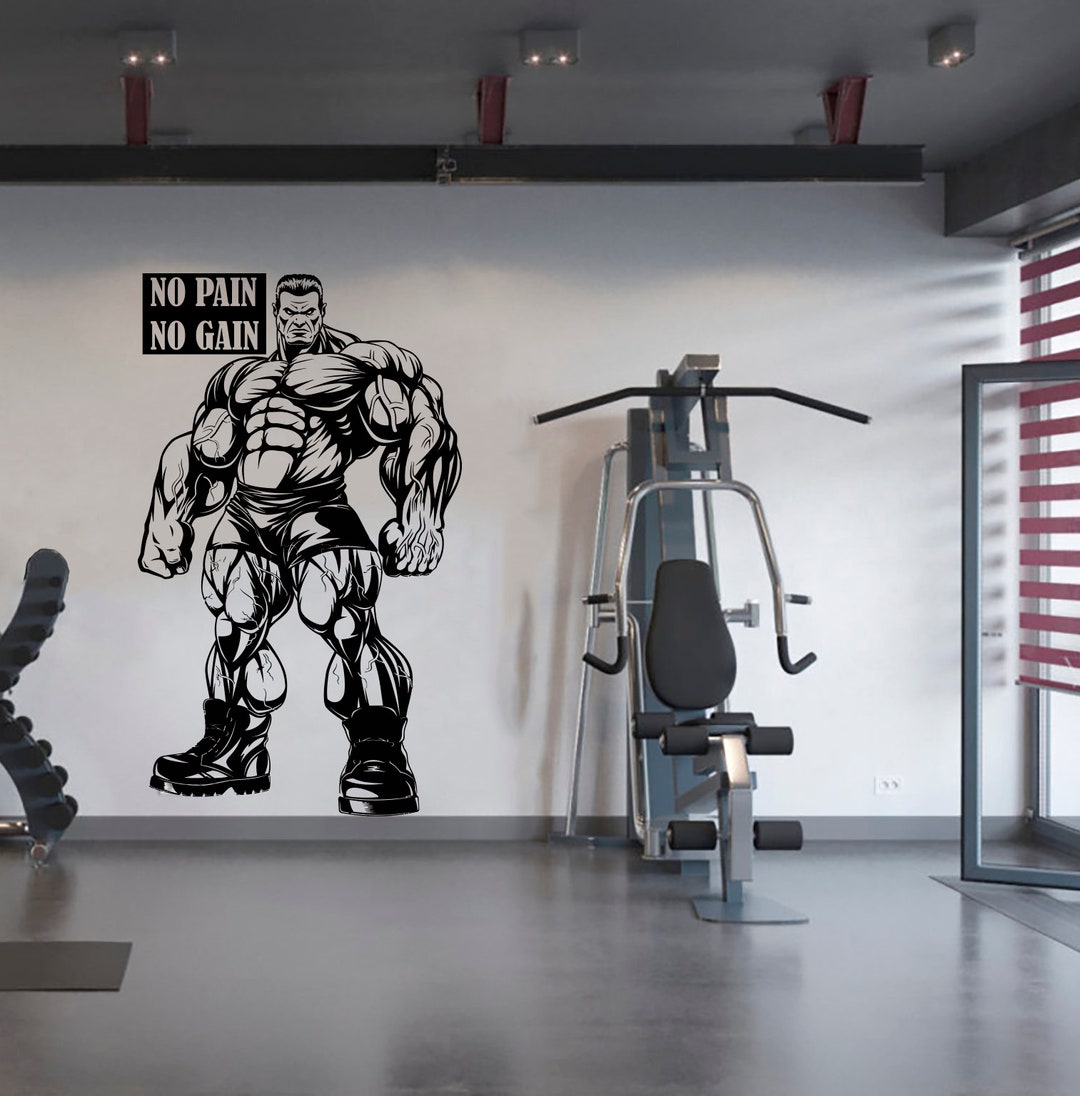 Bodybuilder Wall Decal Quotes No Pain No Gain Wall Decal Muscle Man ...