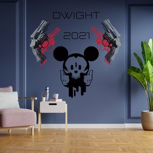 Vinyl Sticker Mickey Mouse With Guns/ Custom Name Wall Decal/ Bad ...
