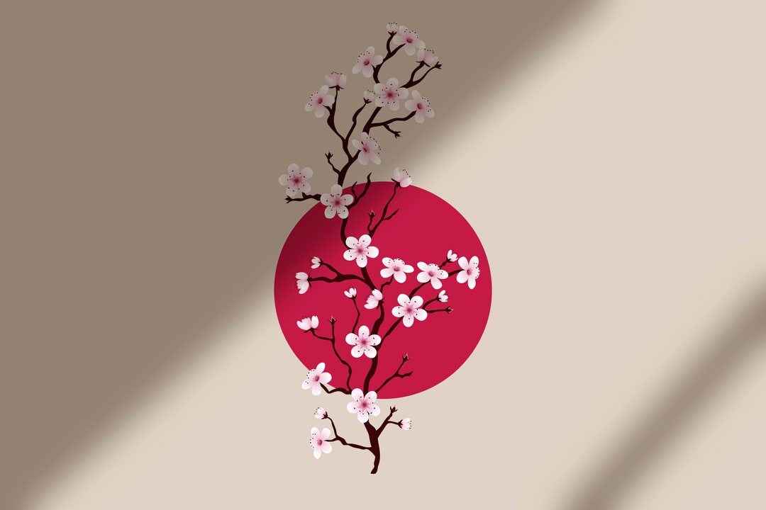 Sakura Sticker, Sakura Wall Decal, Sun and Sakura Wall Decal, Sakura ...