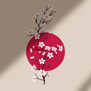 Sakura Sticker, Sakura Wall Decal, Sun and Sakura Wall Decal, Sakura ...