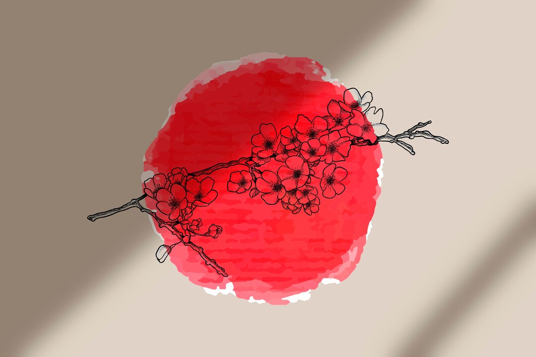 Sakura Sticker, Sakura Wall Decal, Sun and Sakura Wall Decal, Sakura ...