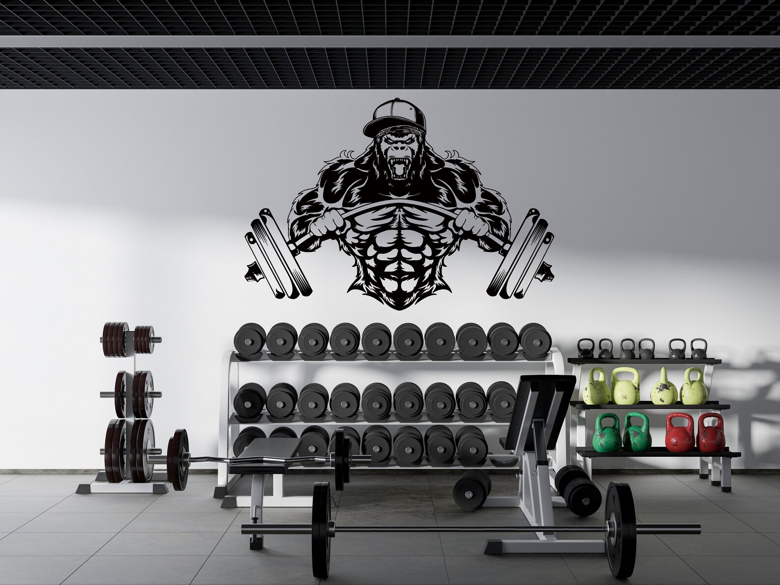 Gorilla Bodybuilder Wall Decal Gorilla With Barbell Wall Decal Muscular ...