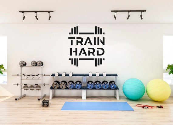 Train Hard Lettering Wall Decalgym Wall Decal/barbell Wall - Etsy