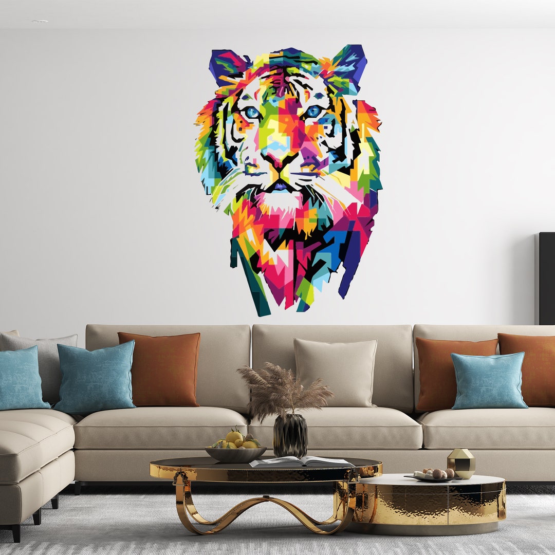 Colored Tiger Decal\animals Wall Decal Beautiful Colored Tiger\wall ...