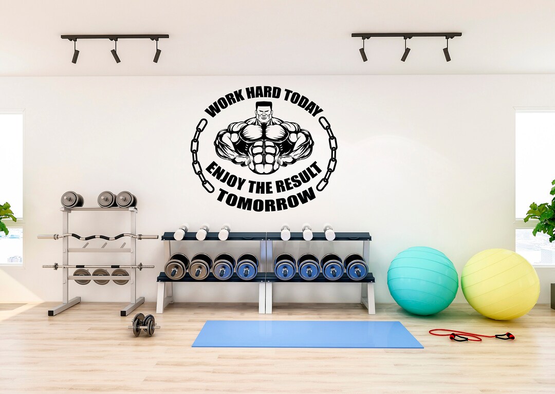 Motivation Quote Wall Decal Bodybuilder Wall Decal Muscle Man Decal Gym ...