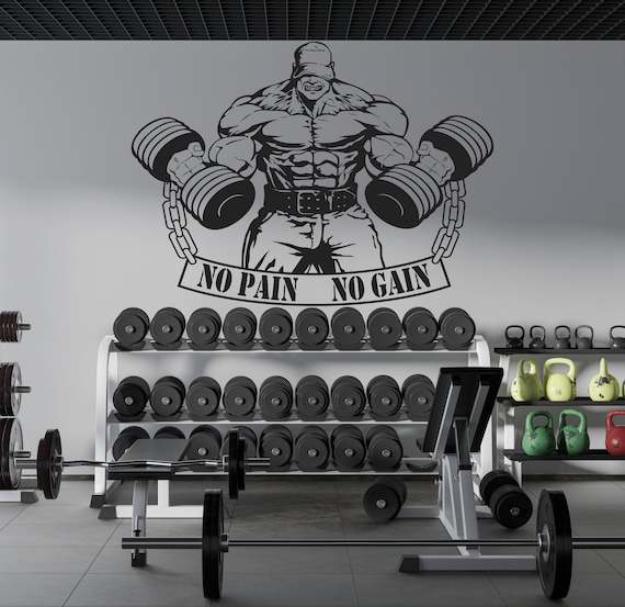Bodybuilder Wall Decal Quote No Pain No Gain Wall Decal Muscle | Etsy