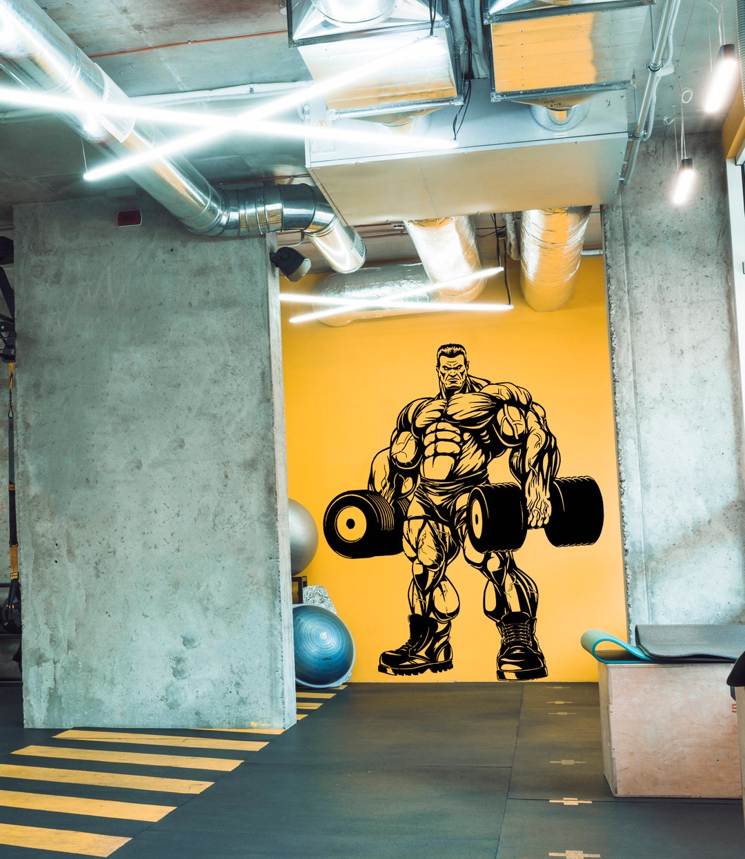 Bodybuilder With Dumbbells Wall Decal Muscle Man Decal Gym Wall Decal ...
