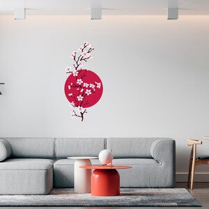 Sakura Sticker, Sakura Wall Decal, Sun and Sakura Wall Decal, Sakura ...