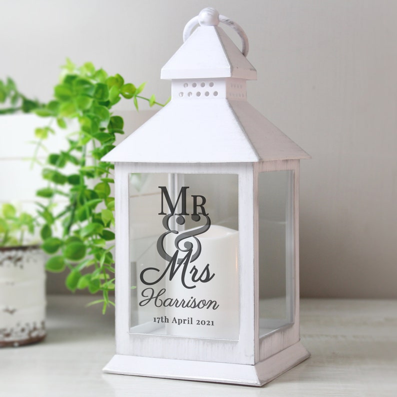 Personalised Mr & Mrs White Lantern, Perfect for Couples, Wedding ...