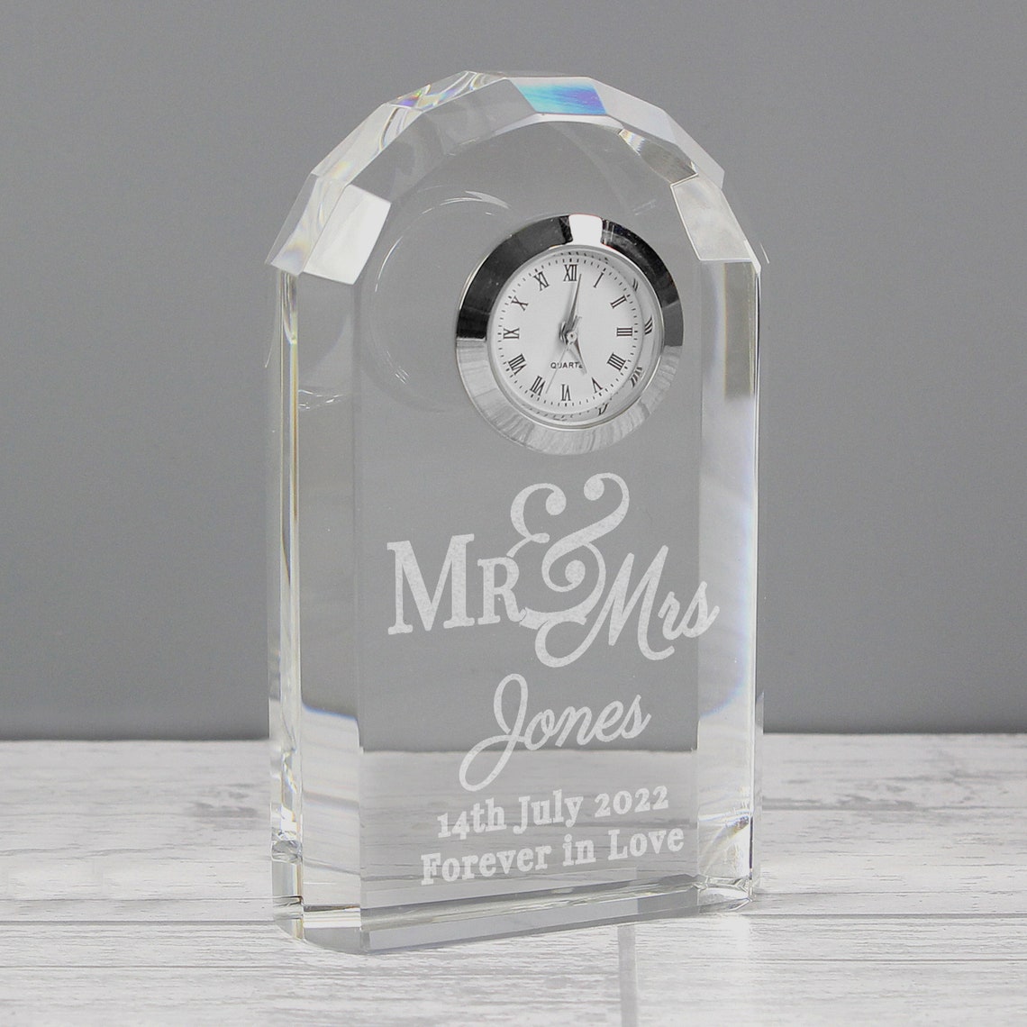 Personalised Mr & Mrs Crystal Mantle Piece Clock, Perfect Couples Gift ...